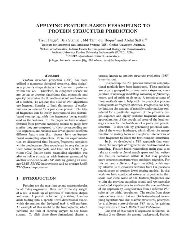 Pdf Applying Feature Based Resampling To Protein Structure Prediction