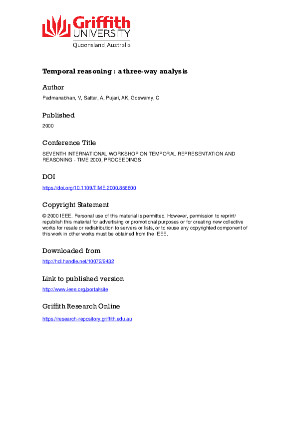 (PDF) Temporal reasoning: a three way analysis