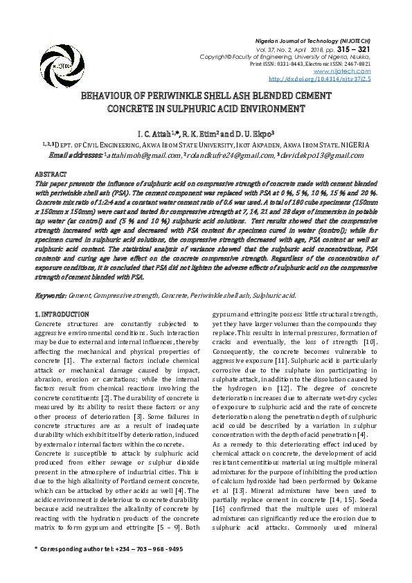 (PDF) Behaviour of periwinkle shell ash blended cement concrete in ...