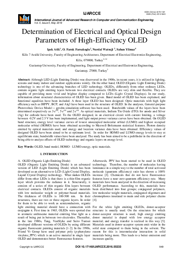 (PDF) Determination of Electrical and Optical Design Parameters of High-Efficiency OLED