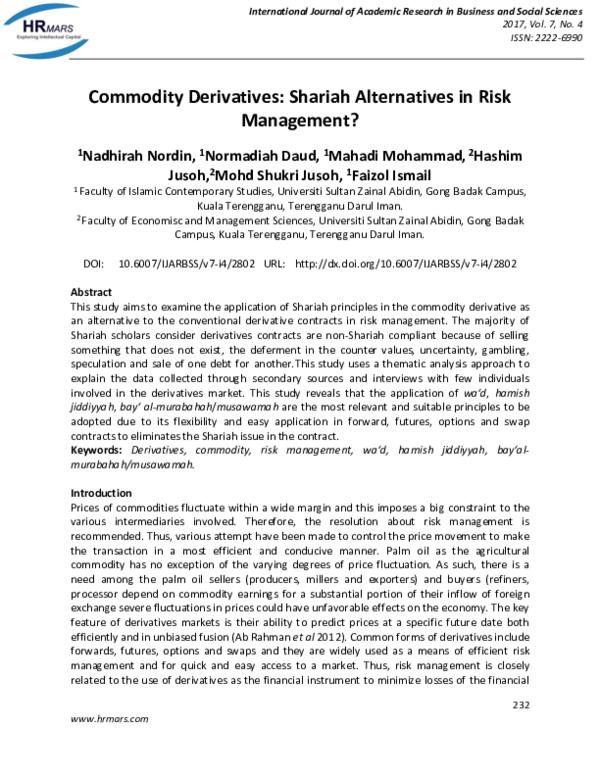 (PDF) Commodity Derivatives: Shariah Alternatives in Risk Management?