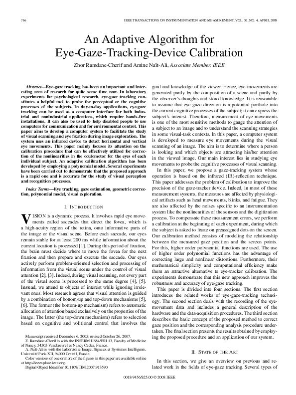 Pdf An Adaptive Algorithm For Eye Gaze Tracking Device Calibration