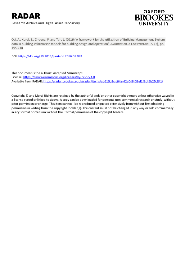 Pdf A Framework For The Utilization Of Building Management System Data In Building Information