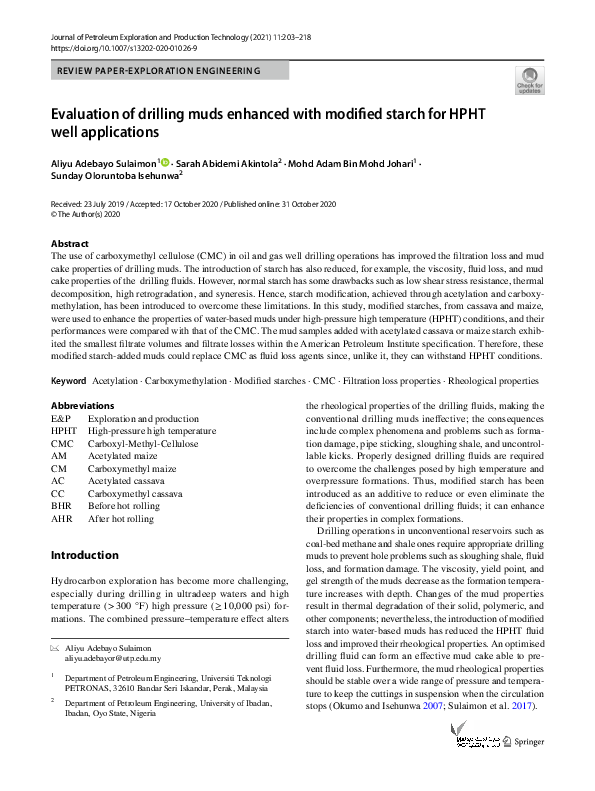 (PDF) Evaluation of drilling muds enhanced with modified starch for ...