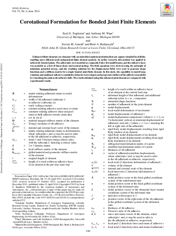 (PDF) Corotational Formulation for Bonded Joint Finite Elements