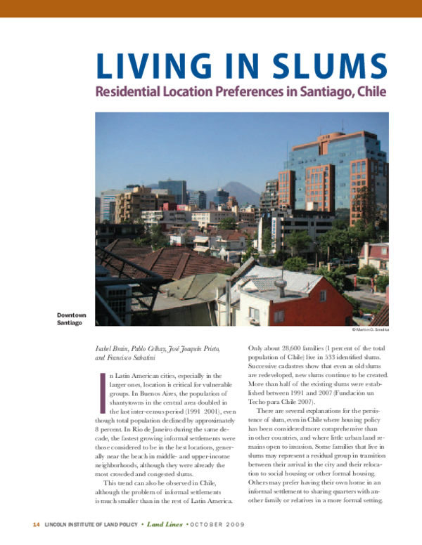 (PDF) Living in SLumS Residential Location Preferences in Santiago , Chile