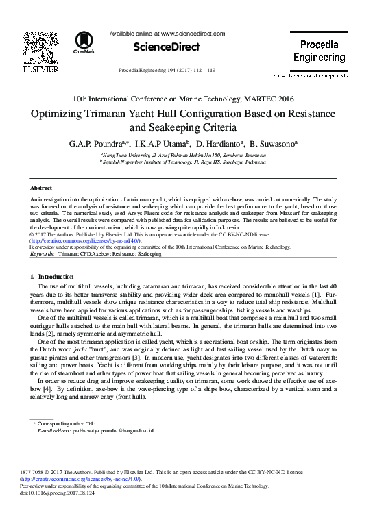 (PDF) Optimizing Trimaran Yacht Hull Configuration Based on Resistance and Seakeeping Criteria