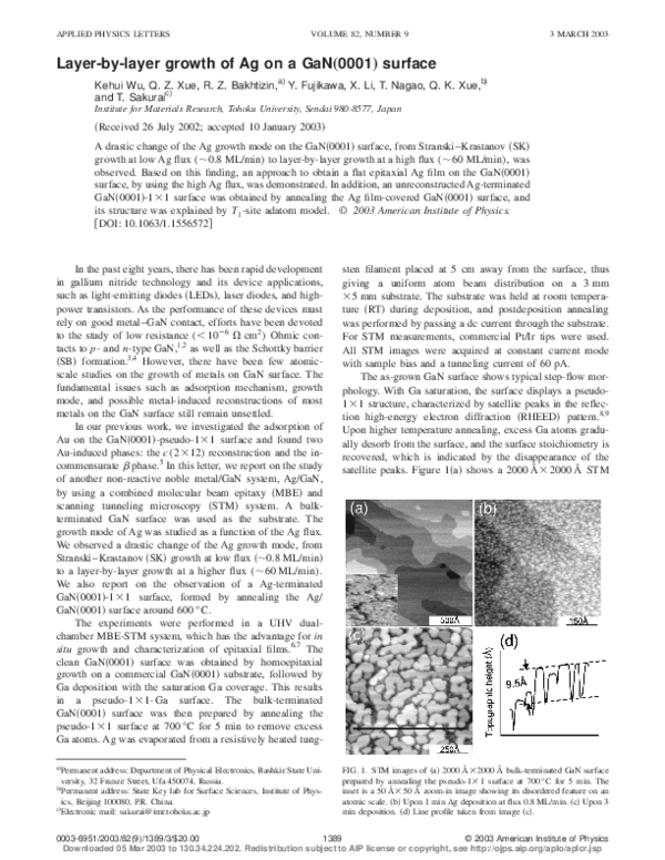(PDF) Ag Growth Mode Transition on GaN(0001) Surface