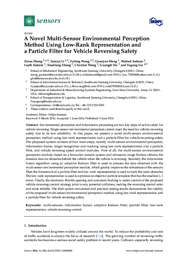 (PDF) A Novel Multi-Sensor Environmental Perception Method Using Low-Rank Representation and a ...