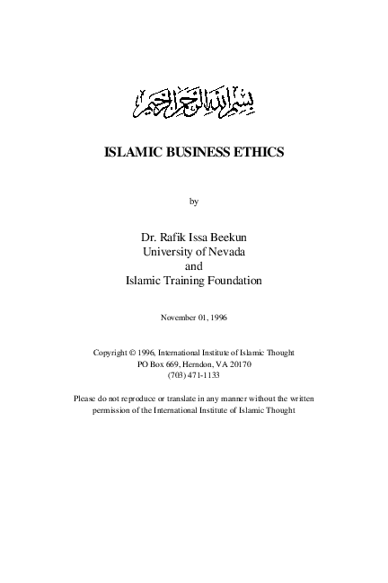 (PDF) Islamic Business Ethics