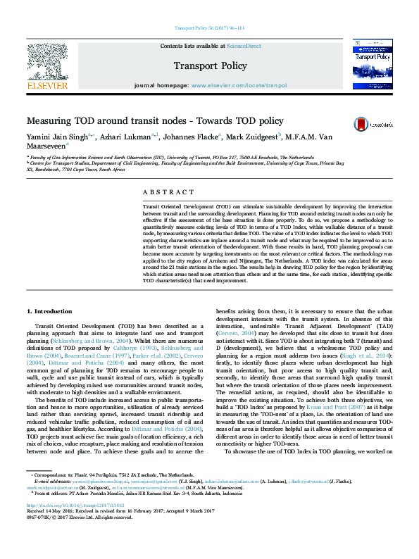 (PDF) Measuring TOD around transit nodes - Towards TOD policy