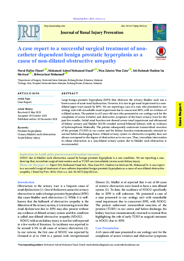(PDF) A case report to a successful surgical treatment of non-catheter ...