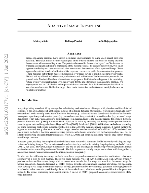 (PDF) Adaptive Image Inpainting | Kuldeep Purohit - Academia.edu