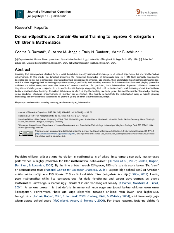 (PDF) Domain-specific and domain-general training to improve kindergarten children’s mathematics ...