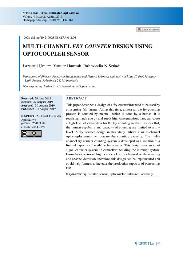 (PDF) Multi-Channel Fry Counter Design Using Optocoupler Sensor