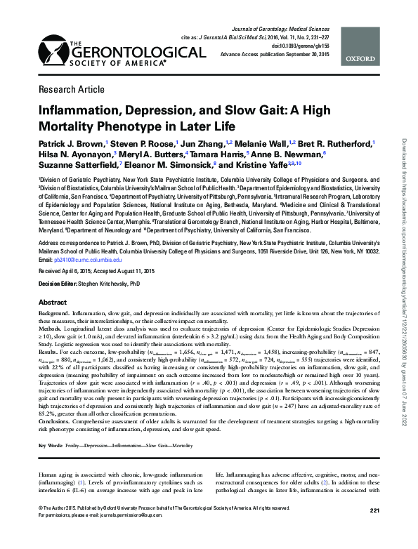 (PDF) Inflammation, Depression, and Slow Gait: A High Mortality ...