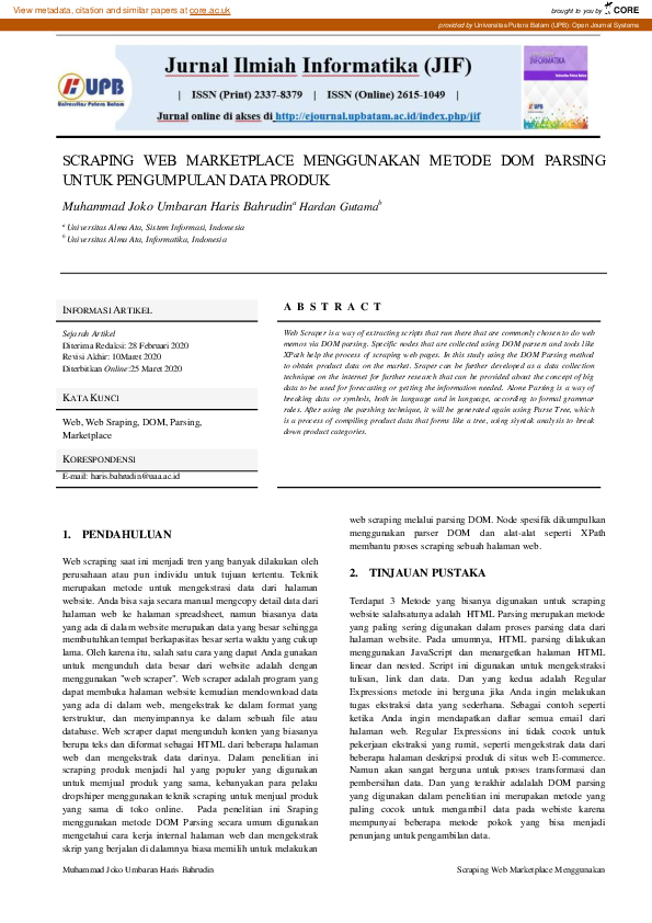 (PDF) Scraping Web Marketplace Menggunakan Metode Dom Parsing Untuk Pengumpulan Data Produk