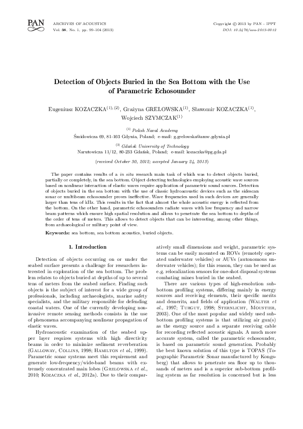 Pdf Detection Of Objects Buried In The Sea Bottom With The Use Of