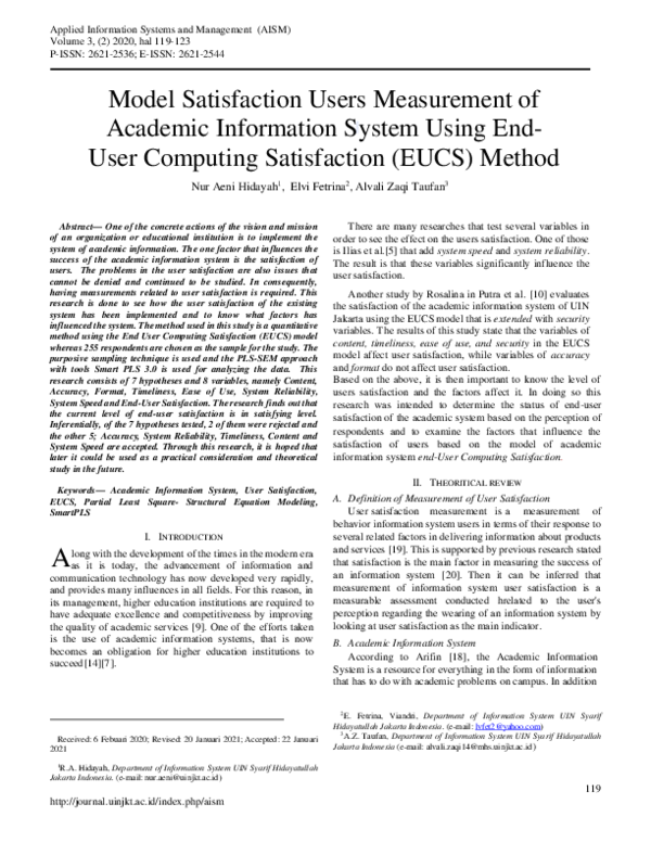 Pdf Model Satisfaction Users Measurement Of Academic Information