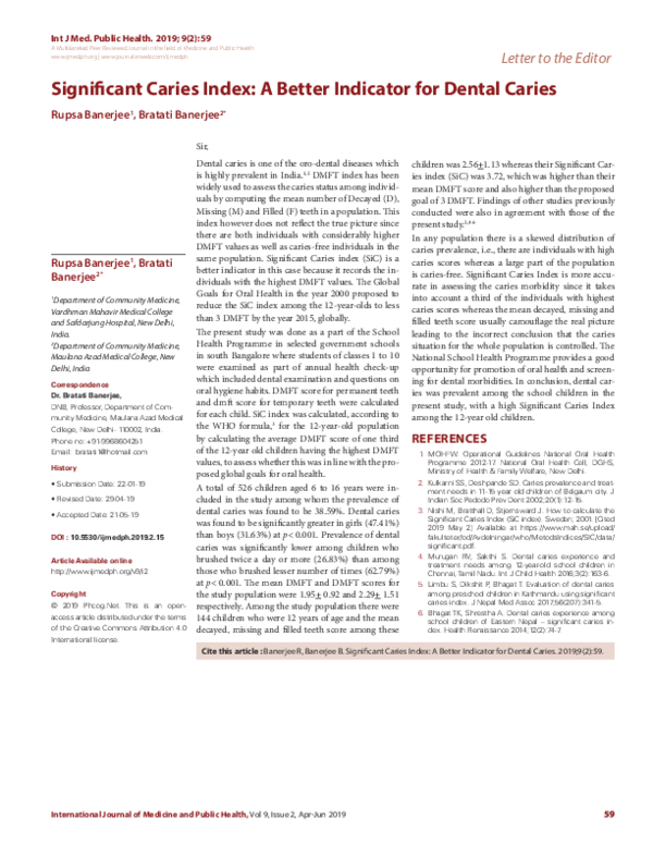 (PDF) Significant Caries Index: A Better Indicator for Dental Caries