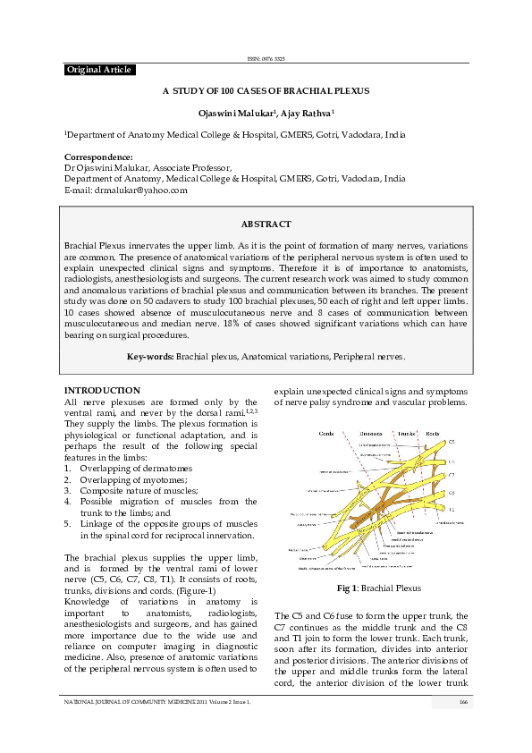 (PDF) A Study of 100 Cases of Brachial Plexus