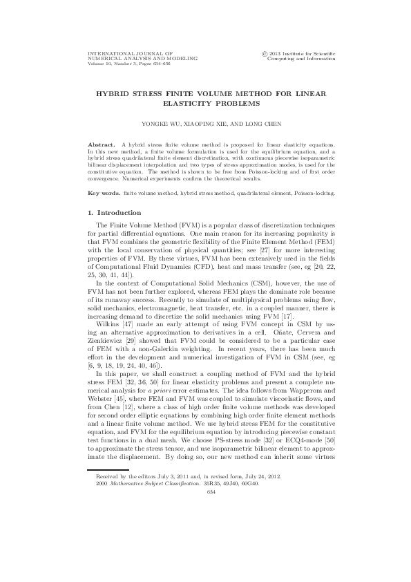 (PDF) Hybrid stress finite volume method for linear elasticity problems