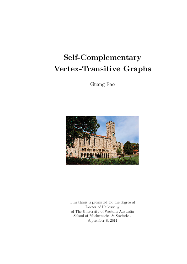(PDF) Self-Complementary Vertex-Transitive Graphs | Grant Rao ...