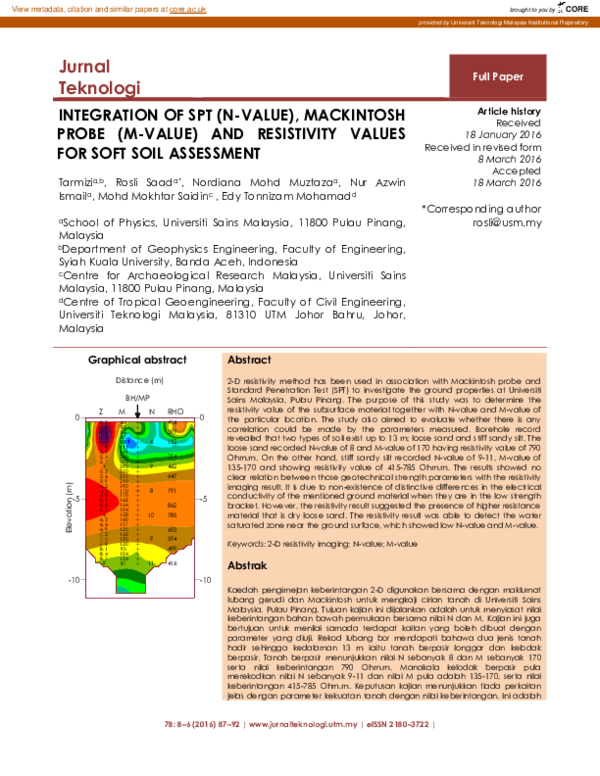 (PDF) Integration of SPT (N-Value), Mackintosh Probe (M-Value) and ...