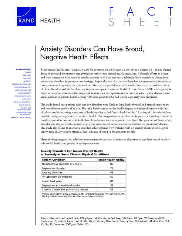 (PDF) Anxiety Disorders Can Have Broad, Negative Health Effects