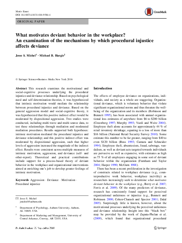(PDF) What motivates deviant behavior in the workplace? An examination ...