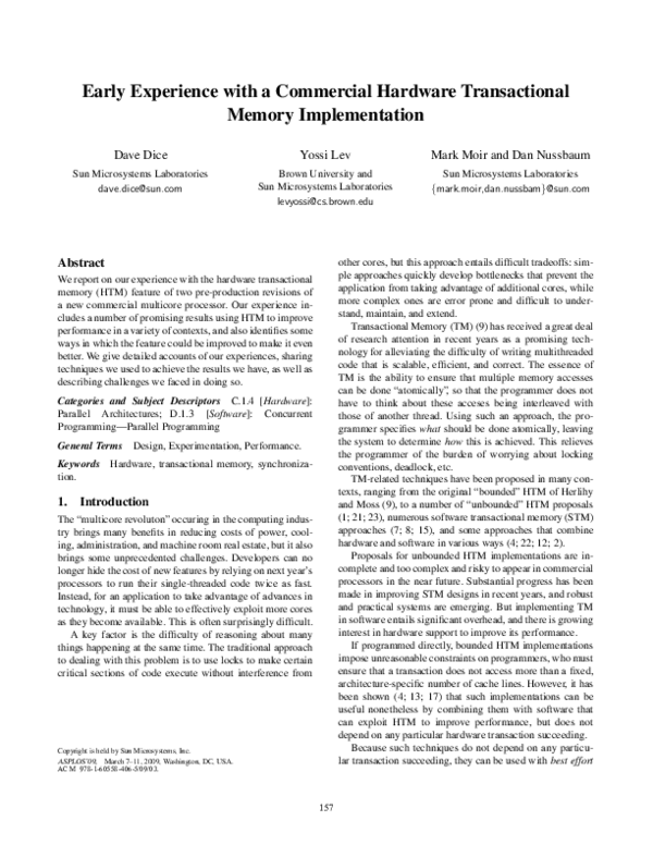 (PDF) Early experience with a commercial hardware transactional memory implementation | Marek ...