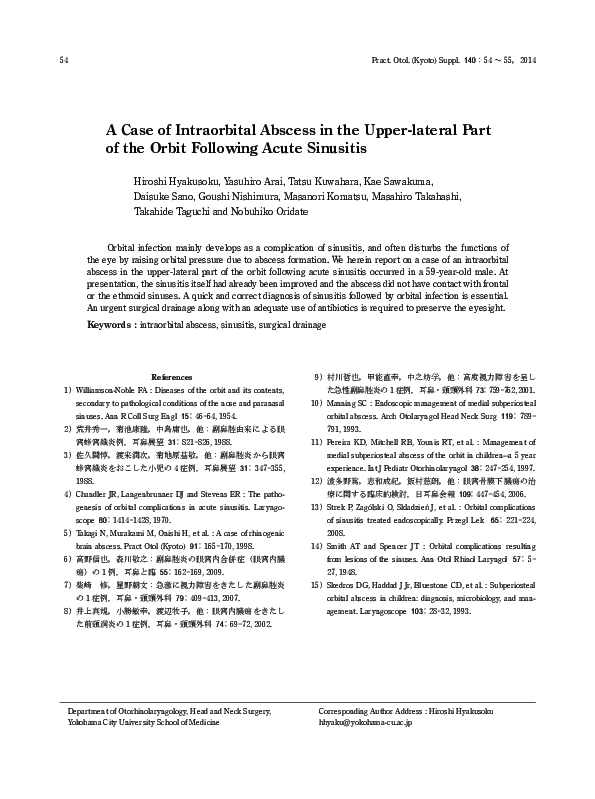 (PDF) A Case of Intraorbital Abscess in the Upper-lateral Part of the ...