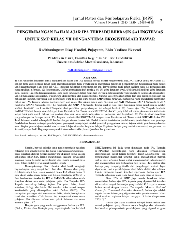 (PDF) Pengembangan Bahan Ajar Ipa Terpadu Berbasissalingtemas Untuk SMP Kelas VII Dengantema ...