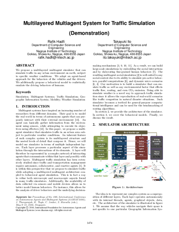 (PDF) Multilayered Multiagent System for Traffic Simulation: (Demonstration)