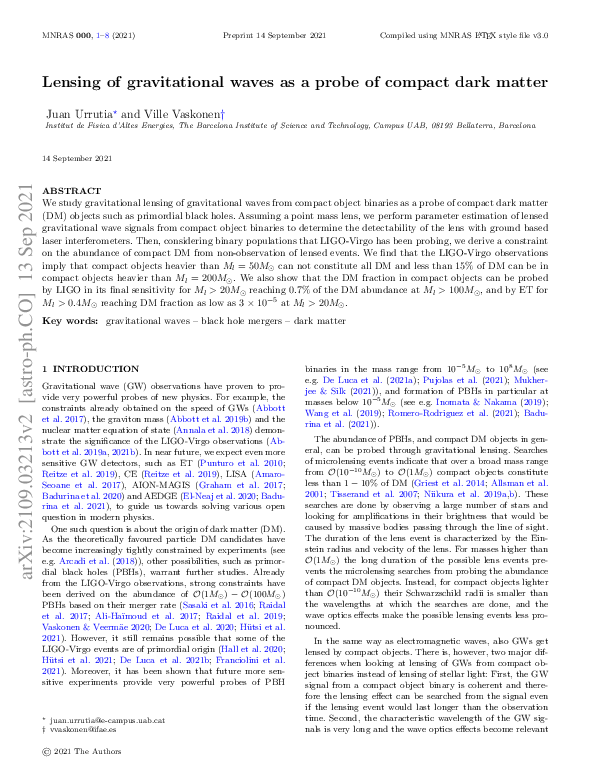 (PDF) Lensing of gravitational waves as a probe of compact dark matter