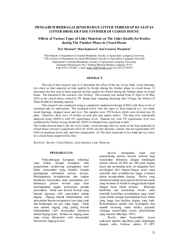 (PDF) Effects of Various Types of Litter Materials on The Litter ...