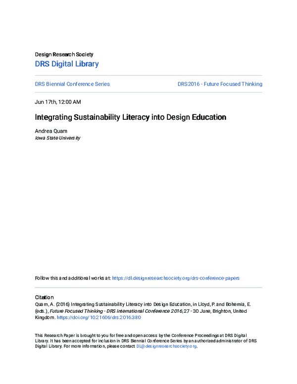 (PDF) Integrating Sustainability Literacy into Design Education