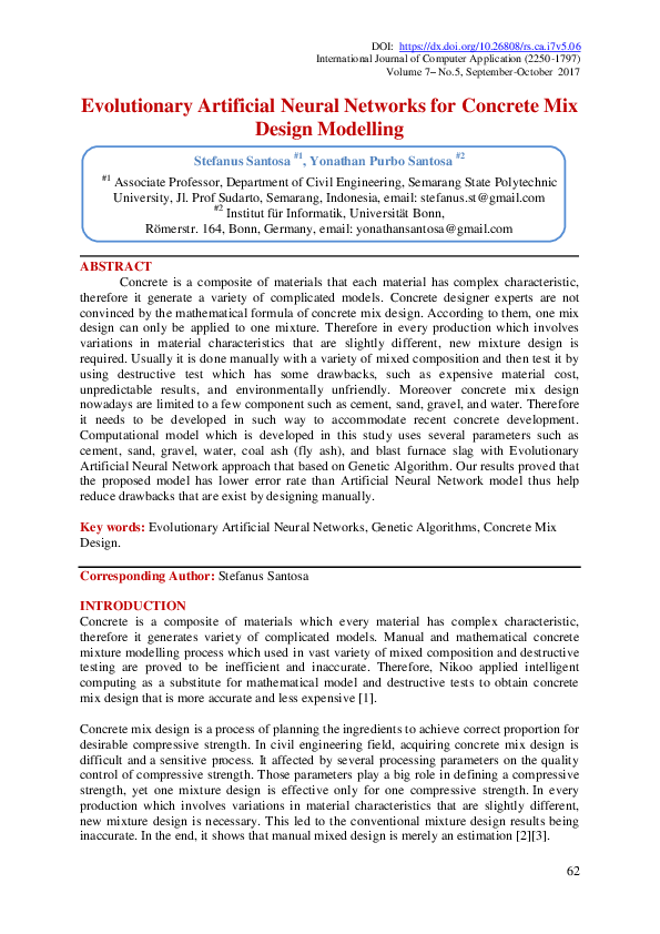 (PDF) Evolutionary Artificial Neural Networks for Concrete Mix Design Modelling