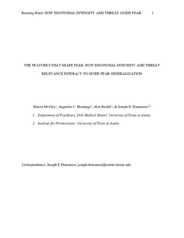 (PDF) The features that shape fear: how emotional intensity and threat ...