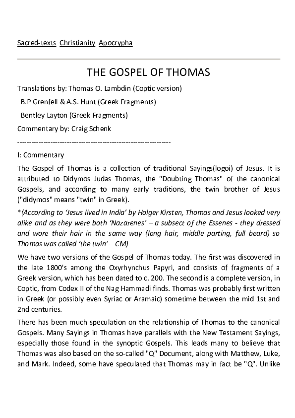 (PDF) The Gospel of Thomas