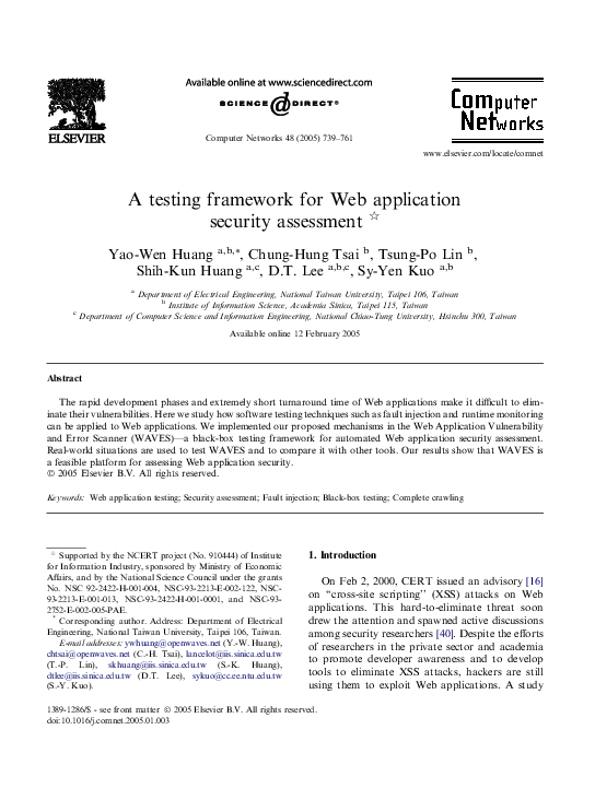 Pdf A Testing Framework For Web Application Security Assessment