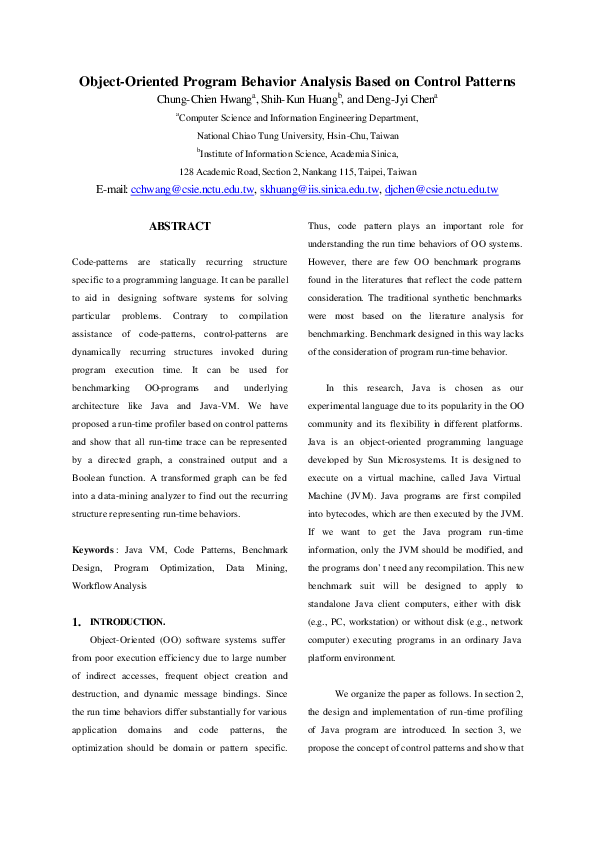 (PDF) Object-oriented program behavior analysis based on control patterns