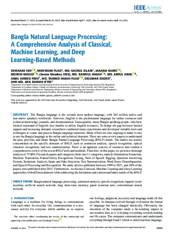 (PDF) Bangla Natural Language Processing: A Comprehensive Analysis of Classical, Machine ...