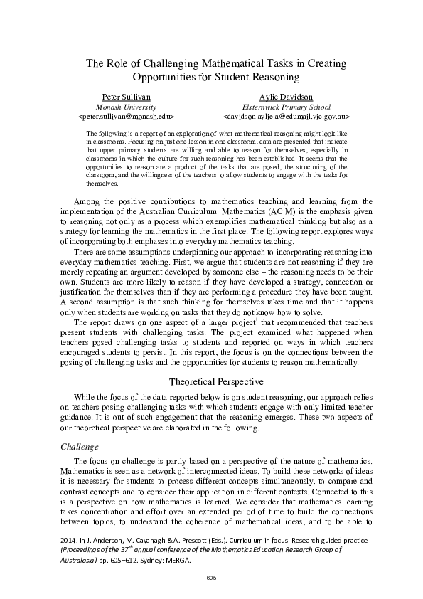 (PDF) The Role of Challenging Mathematical Tasks in Creating ...