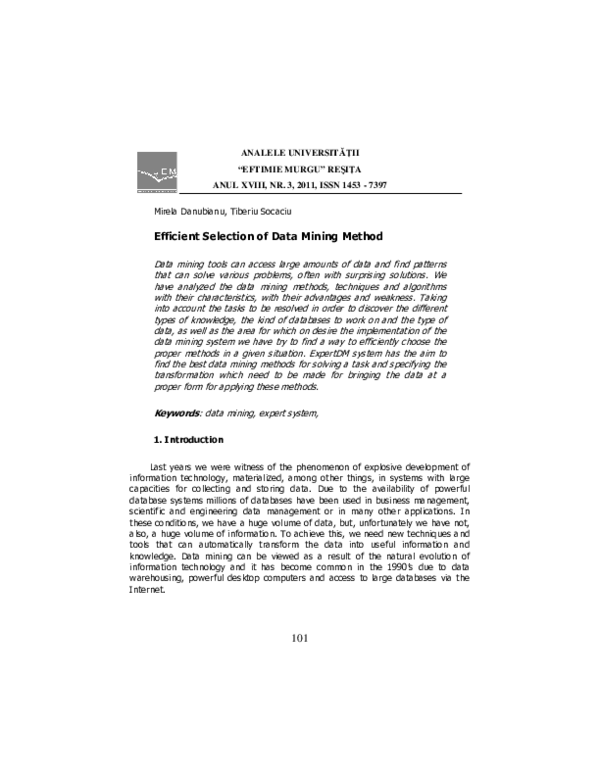(PDF) Efficient Selection of Data Mining Method (PDF) Efficient Selection of Data Mining Method