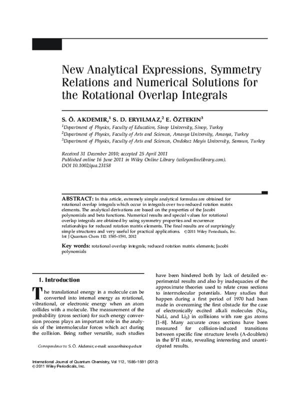 (PDF) New analytical expressions, symmetry relations and numerical solutions for the rotational ...
