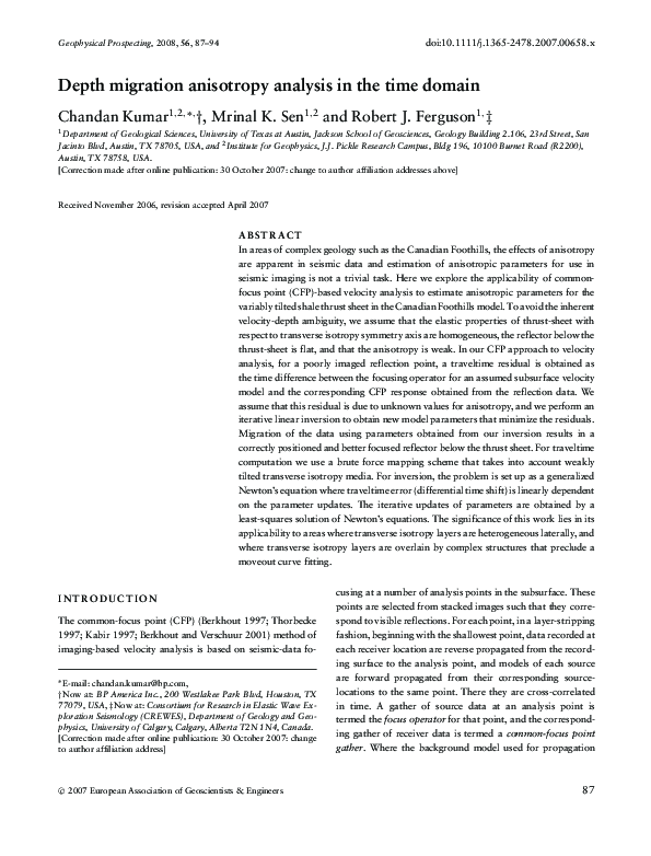 (PDF) Depth migration anisotropy analysis in the time domain