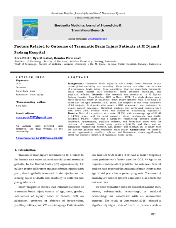 (PDF) Factors Related To Outcome of Traumatic Brain Injury Patients at ...