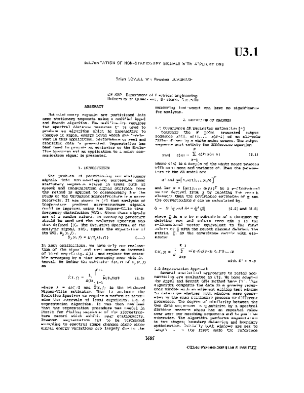 Pdf Segmentation Of Non Stationary Signals With Applications Brian