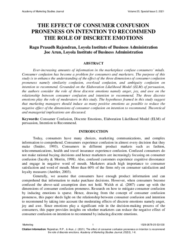 Pdf The Effect Of Consumer Confusion Proneness On Intention To Recommend The Role Of Discrete